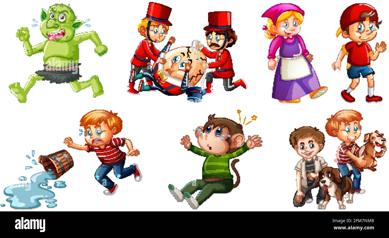 Set of different nursery rhyme character isolated on white background ...
