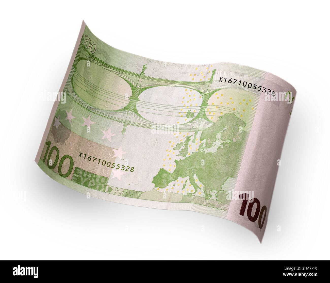 one hundred euro banknote behind wave carved on a white background ...