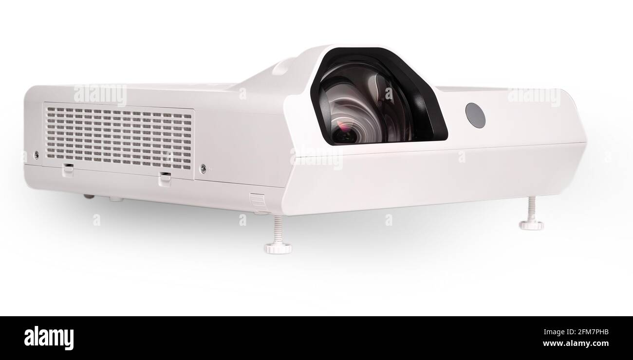 Projector multimedia white colour on white background Stock Photo - Alamy