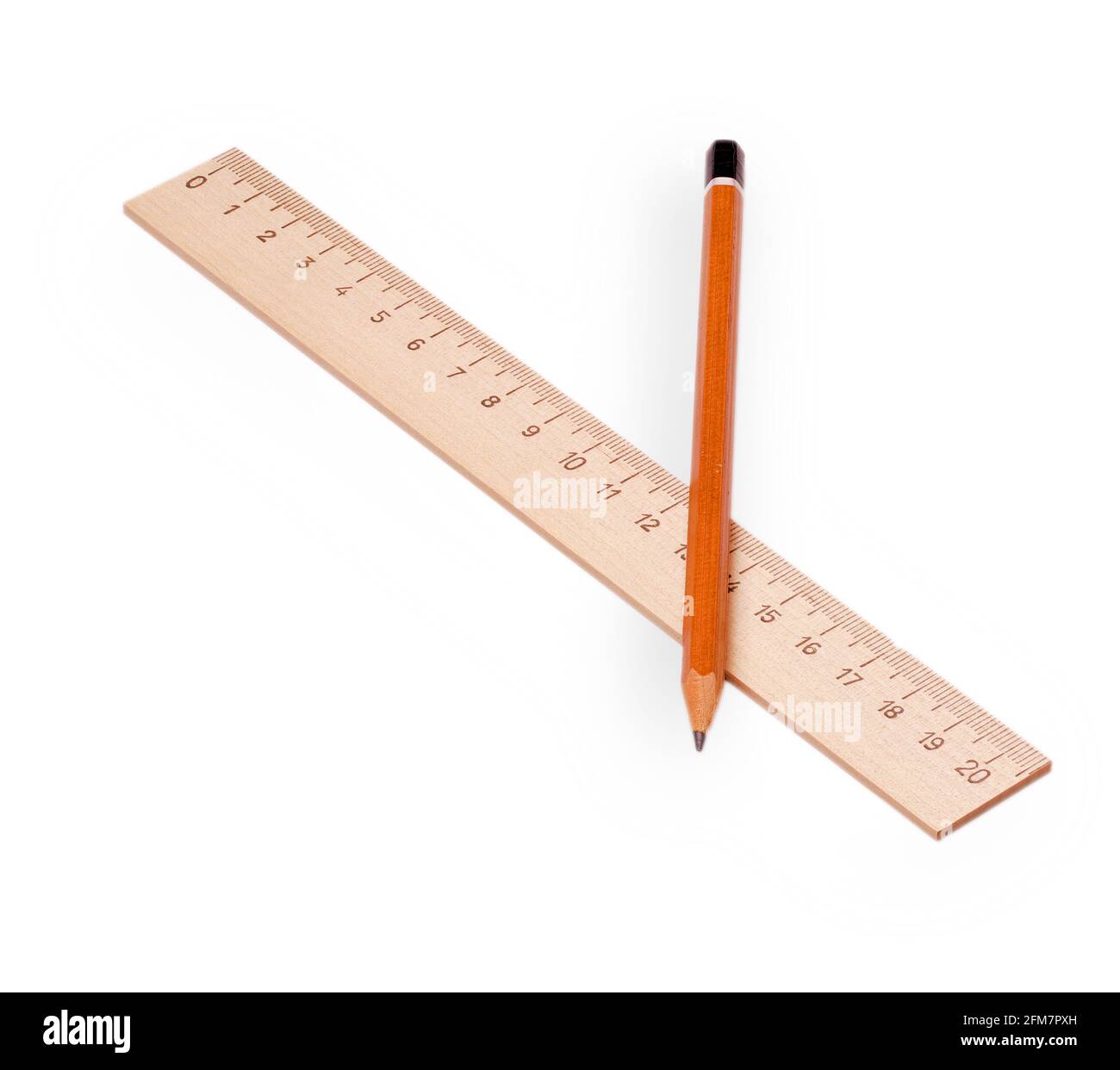 wooden ruler and pencil cut out on white background Stock Photo - Alamy