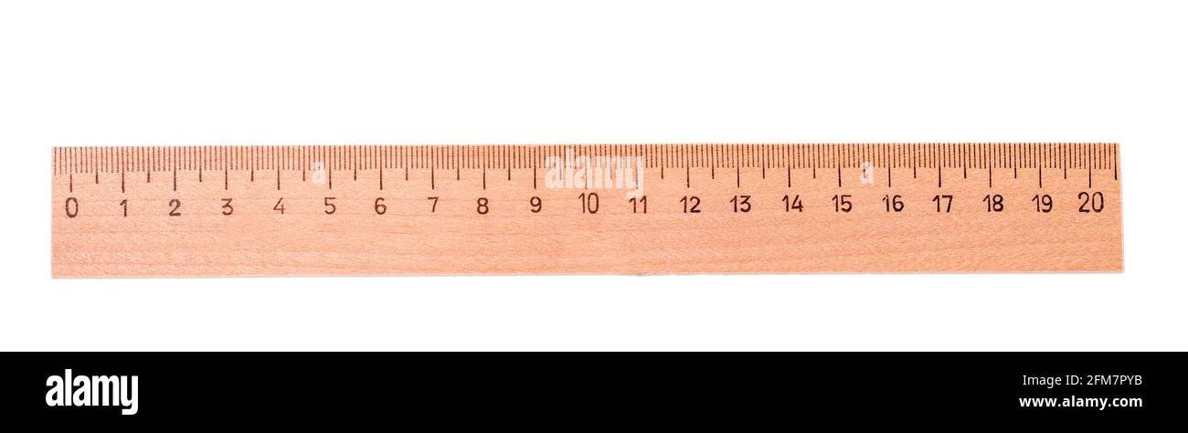 Yellow wooden centimeter ruler cut out on white background Stock Photo ...