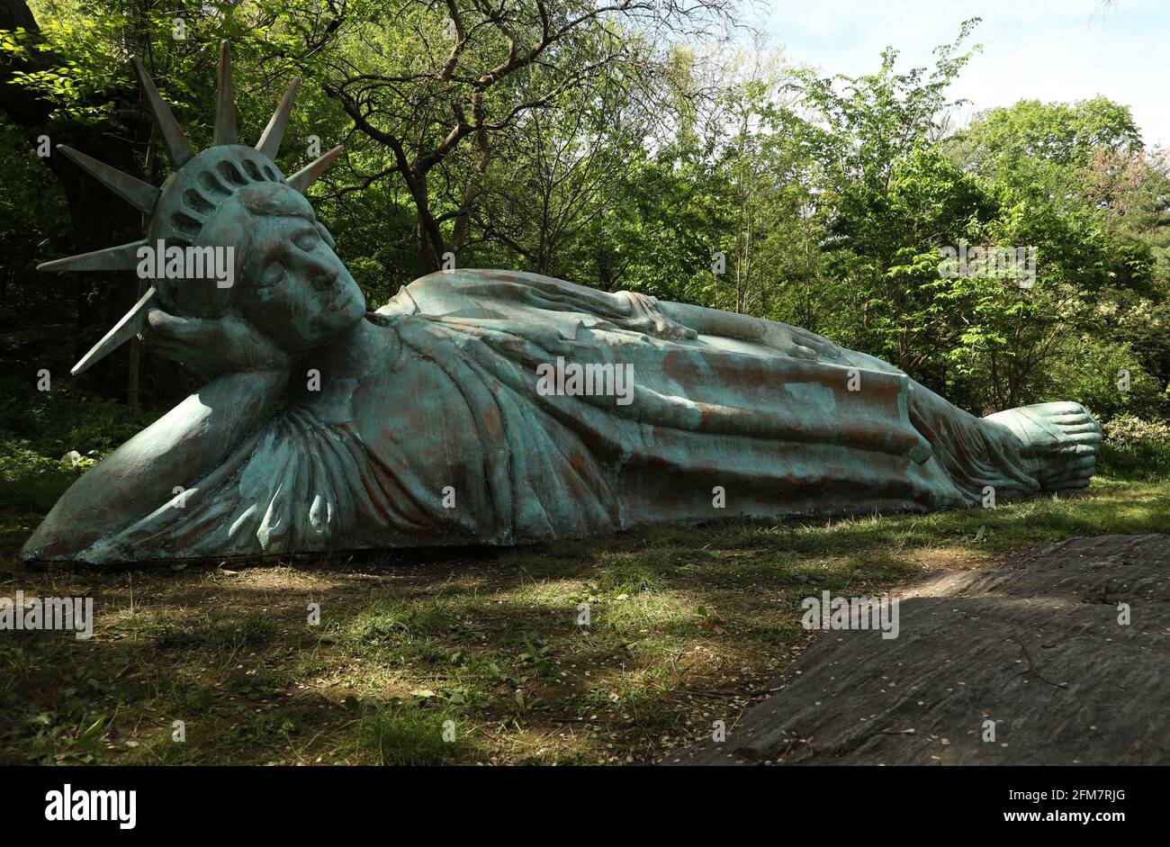 New York, New York, USA. 6th May, 2021. A view of 'Reclining Liberty' a 25 foot long sculpture ...