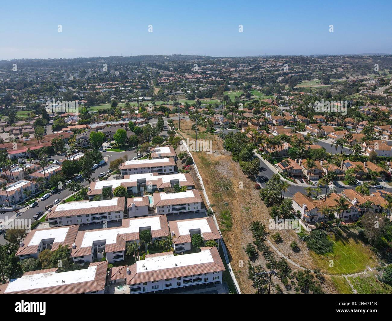 Aerial view Carlsbad over blue sky, North County San Diego, California ...