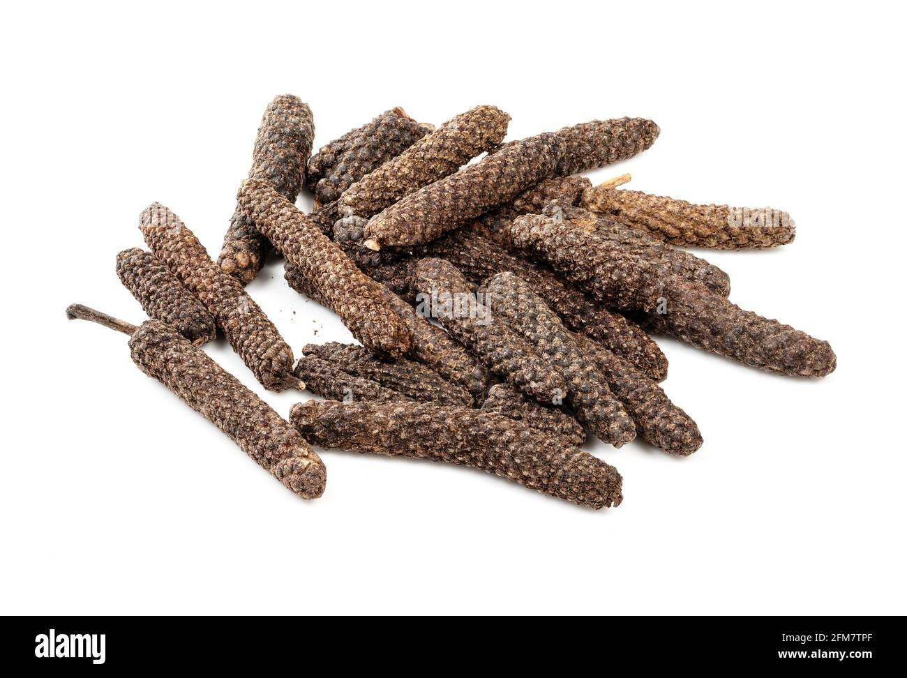 handful of java long pepper catkins closeup on white background Stock ...