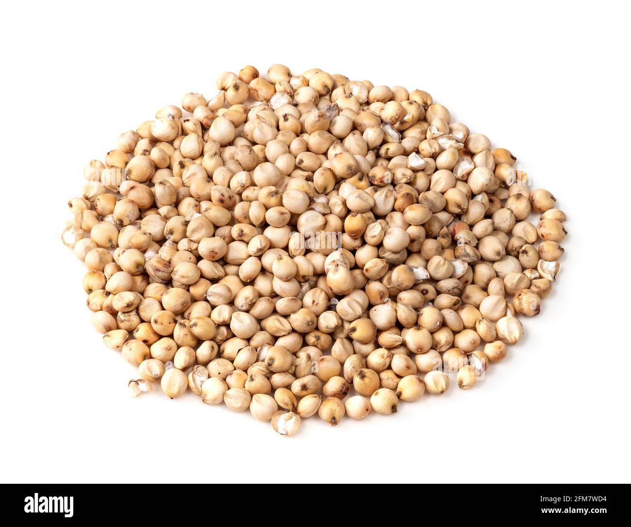 handful of raw unhulled Sorghum grains closeup on white background ...