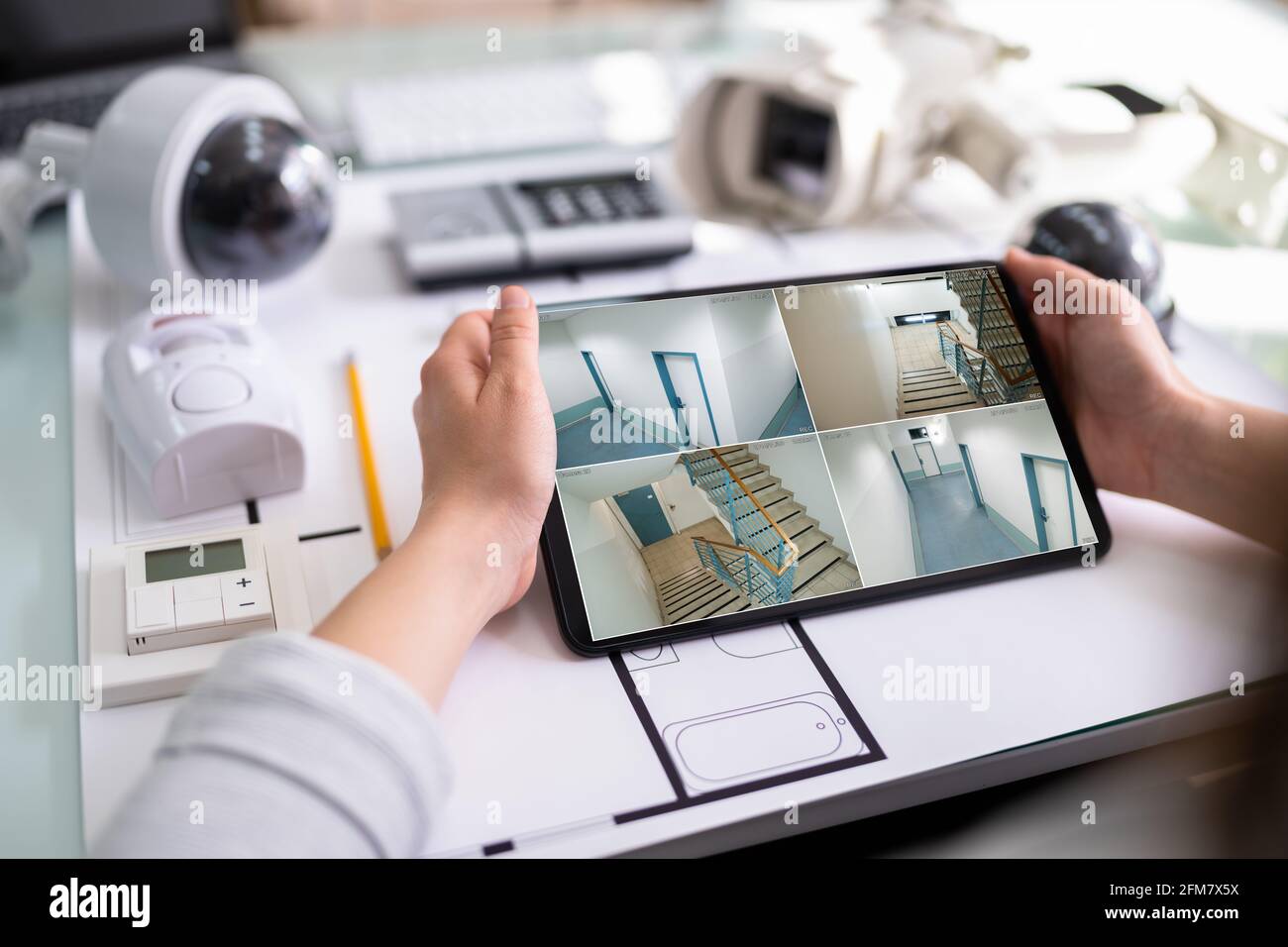 Watching CCTV Surveillance Devices And Alarm Detector System Stock ...