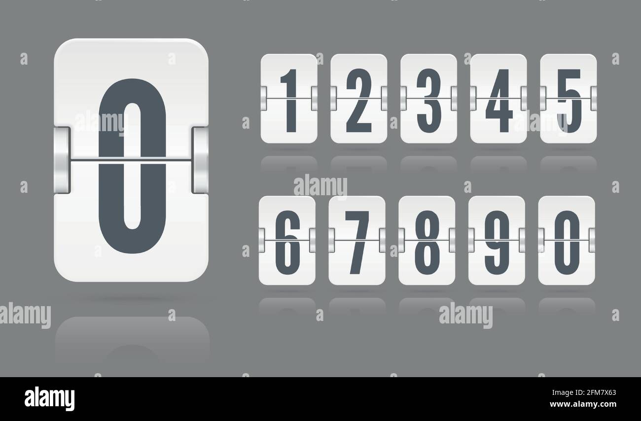 White flip mechanical score board numbers floating with reflections on ...