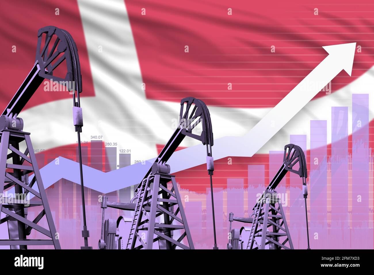 Denmark oil industry concept, industrial illustration - rising up chart ...