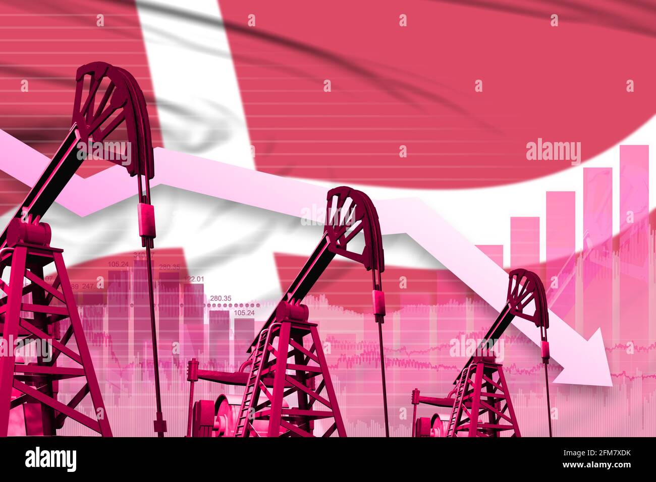 Denmark oil industry concept, industrial illustration - lowering down ...