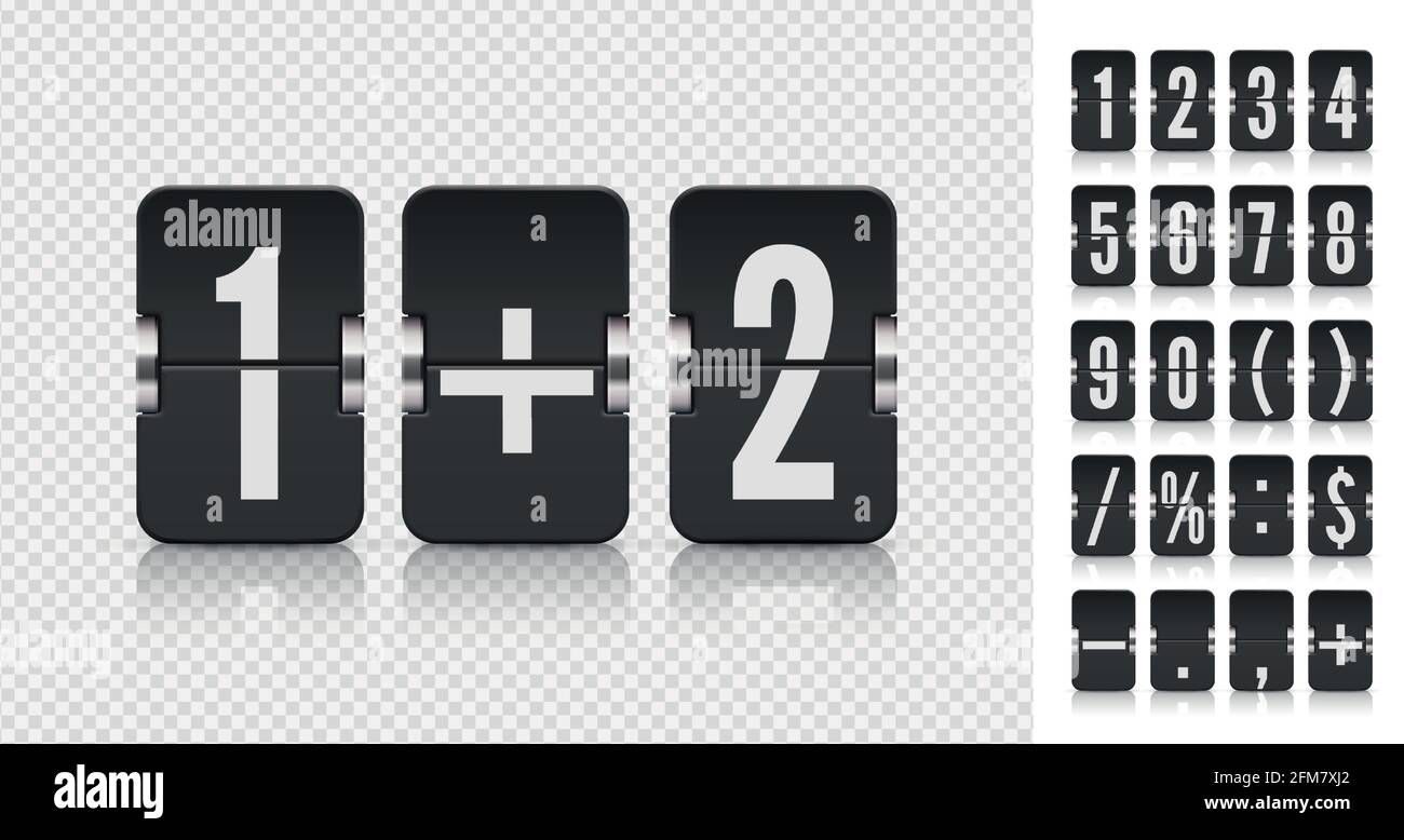 Flip numbers and symbols font for information web page or time counter. Analog countdown number ...