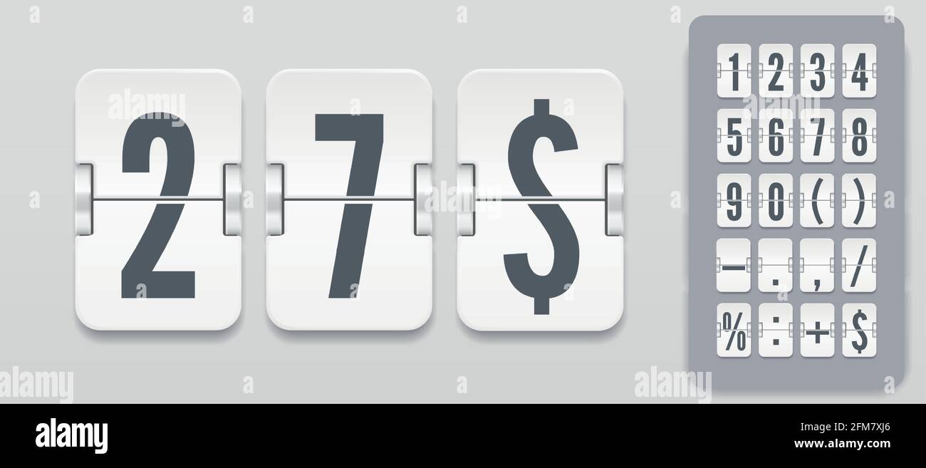 Flip number and symbol scoreboard with shadows on light background ...