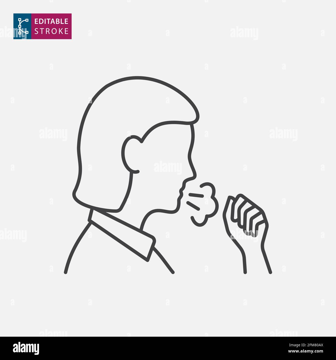 Woman coughing outline icon on white background. Editable stroke ...