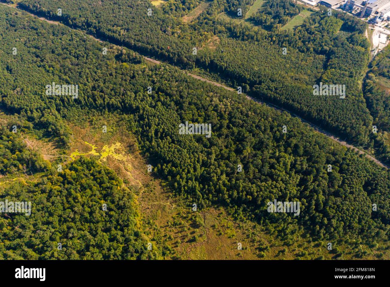 Flight over Ukrainian forests and fields, picturesque and destroyed ...