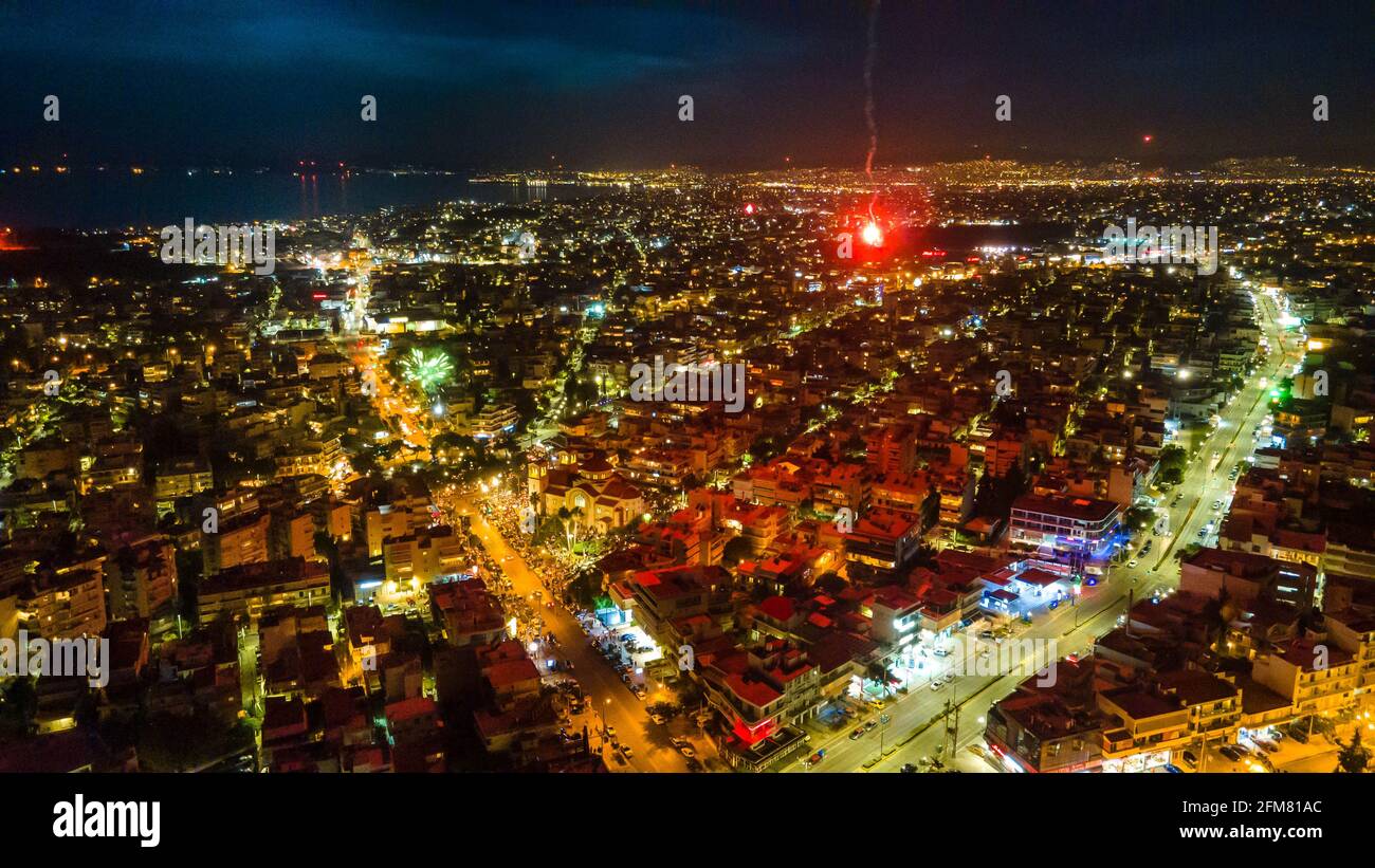 Fireworks over Argiroupoli for the celebration of the resurrection of ...