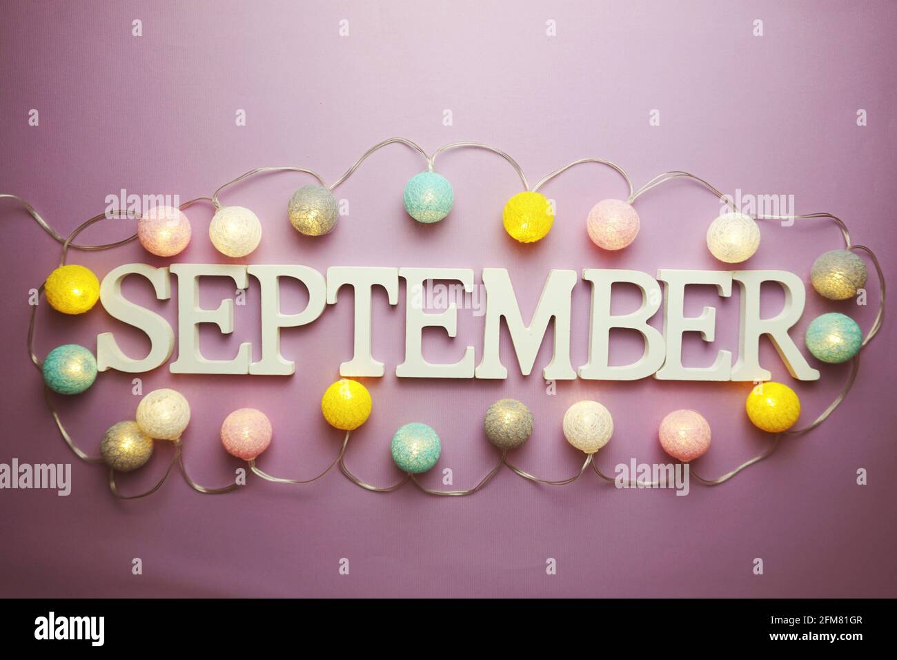 September alphabet letter with cotton ball LED decoration on purple ...
