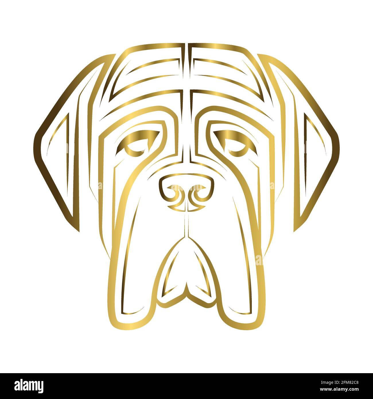 gold line art of English Mastiff dog head. Good use for symbol, mascot ...