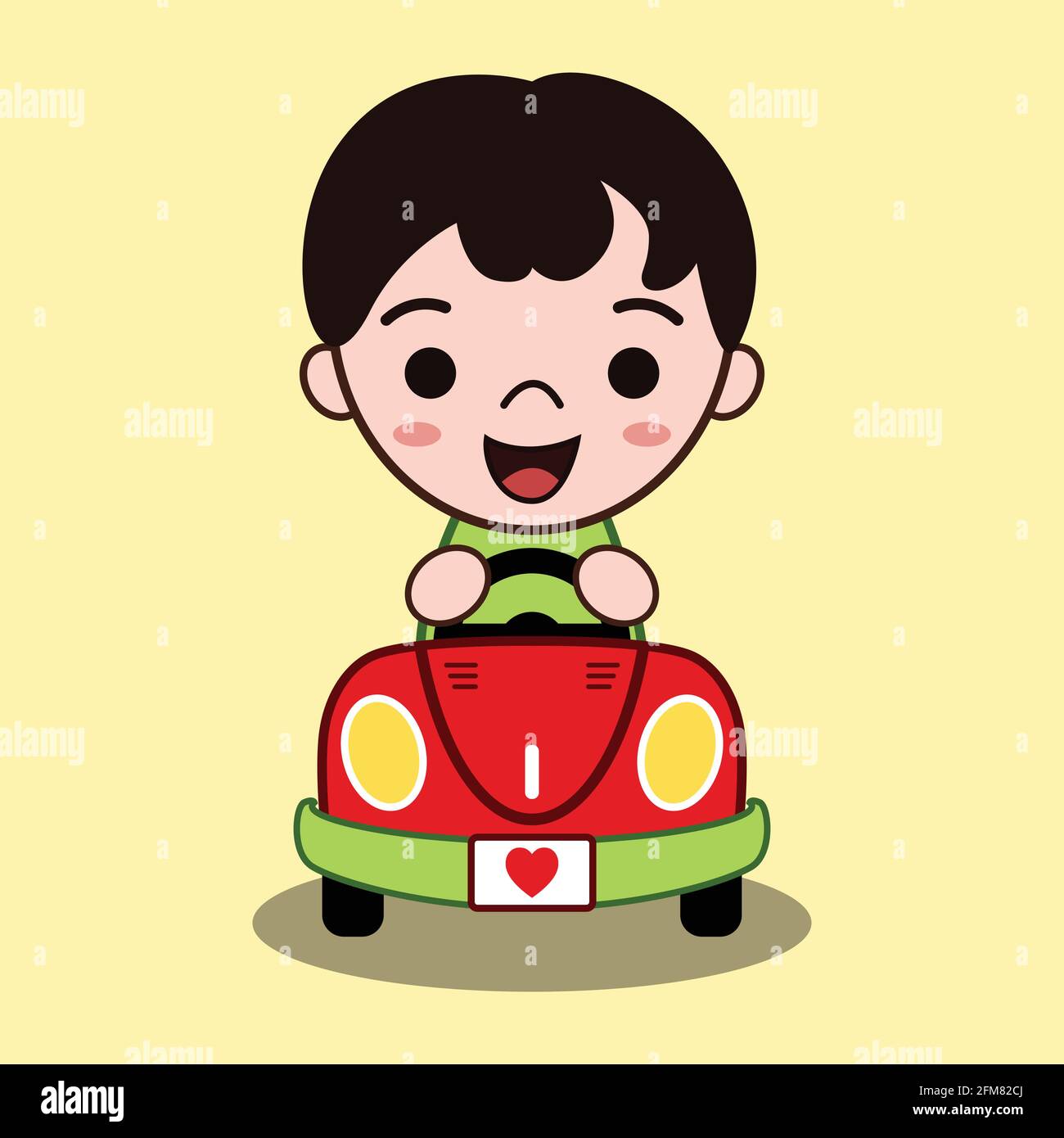 Cute Cartoon Vector Illustration Of a boy driving a convertible car. He ...