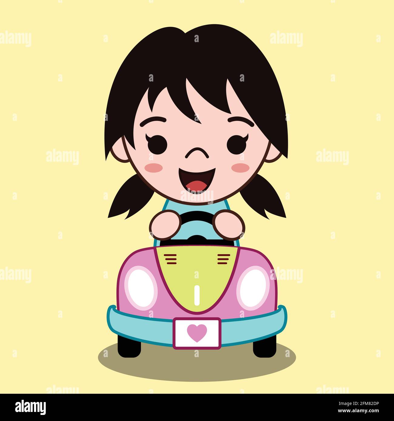 Cute Cartoon Vector Illustration Of a girl driving a convertible car ...