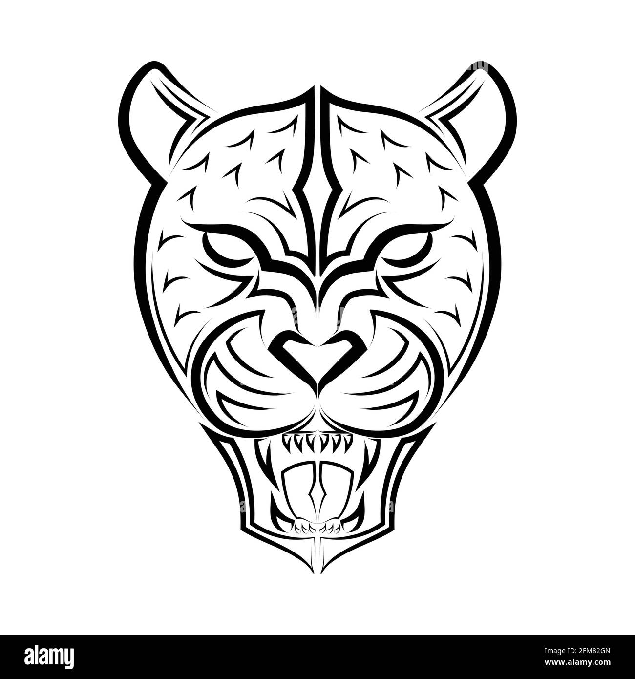 Black and white line art of Roaring Leopard head. Good use for symbol ...
