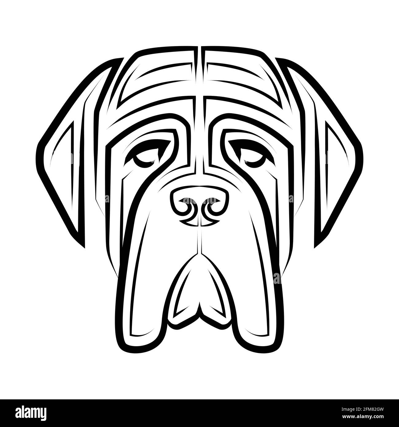 Black and white line art of English Mastiff dog head. Good use for ...