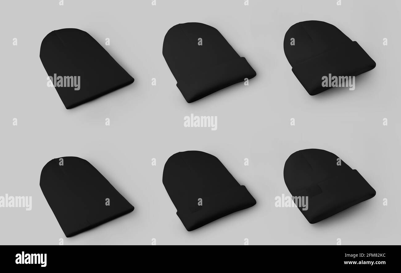 Mockup of black winter beanie isolated on white background. Template of ...