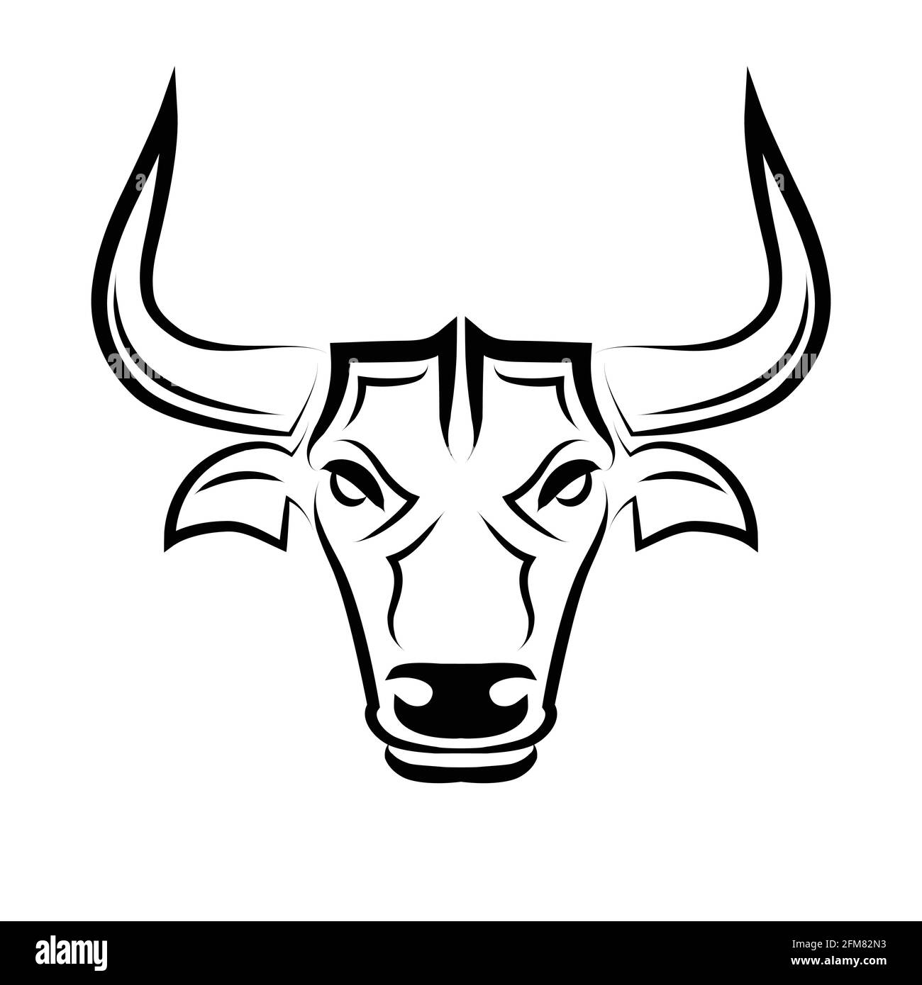 Line Vector Illustration front view of Bull. It is signs of the taurus ...