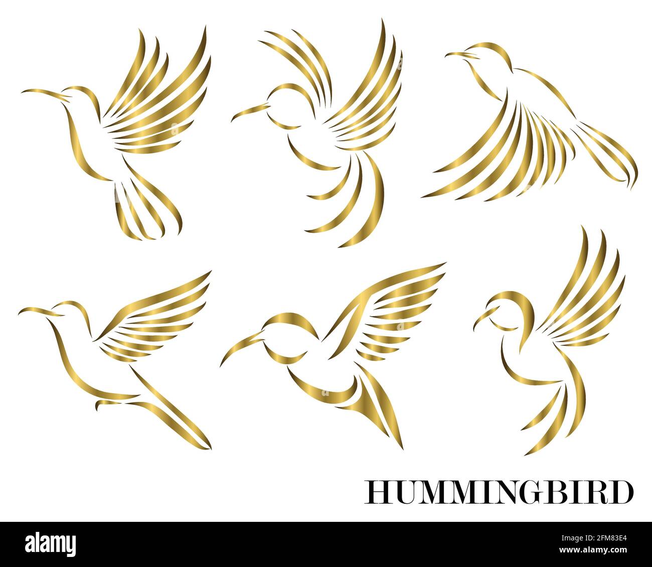 Line art Vector illustration six image set of flying golden ...