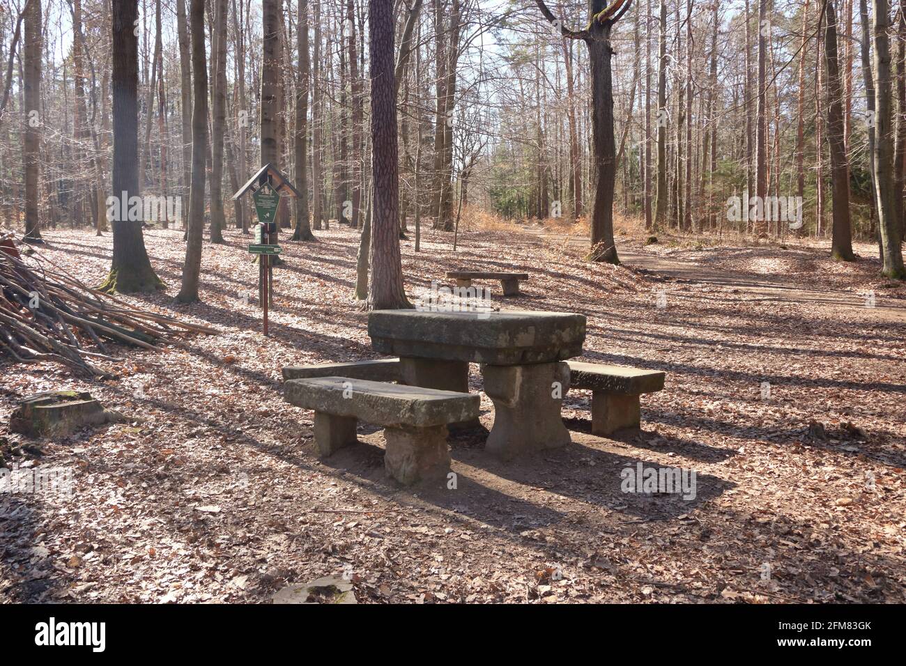 Rock table and chair in the forest background. A Large nature stone ...