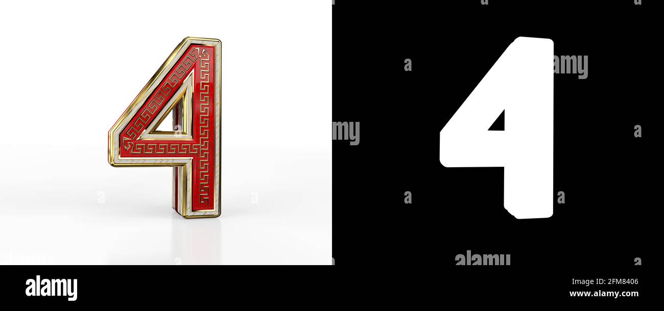 Number four (number 4) with red transparent stripe on white background ...
