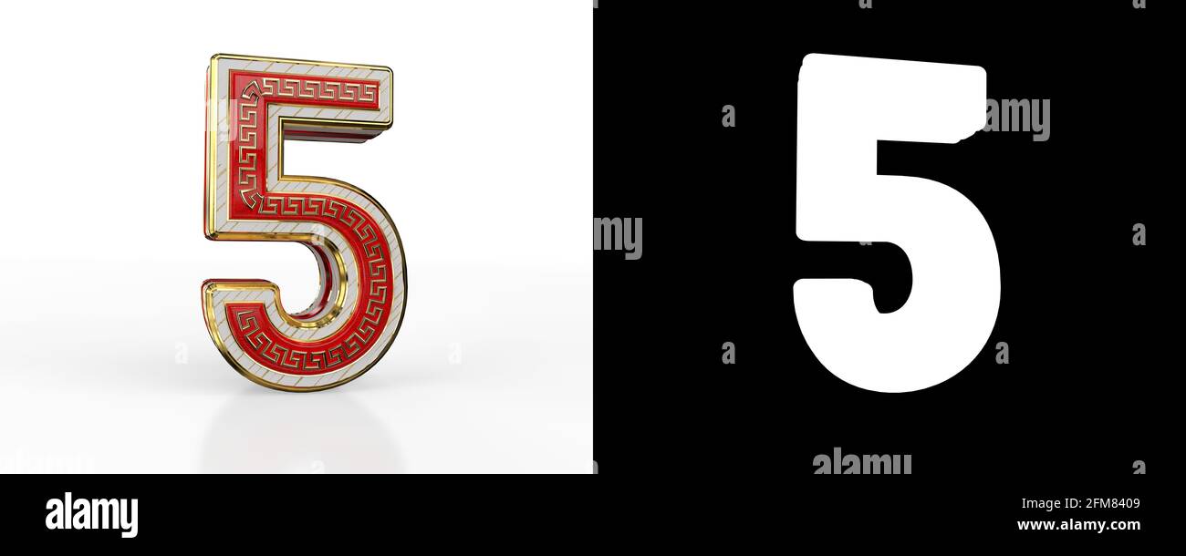 Number five (number 5) with red transparent stripe on white background ...