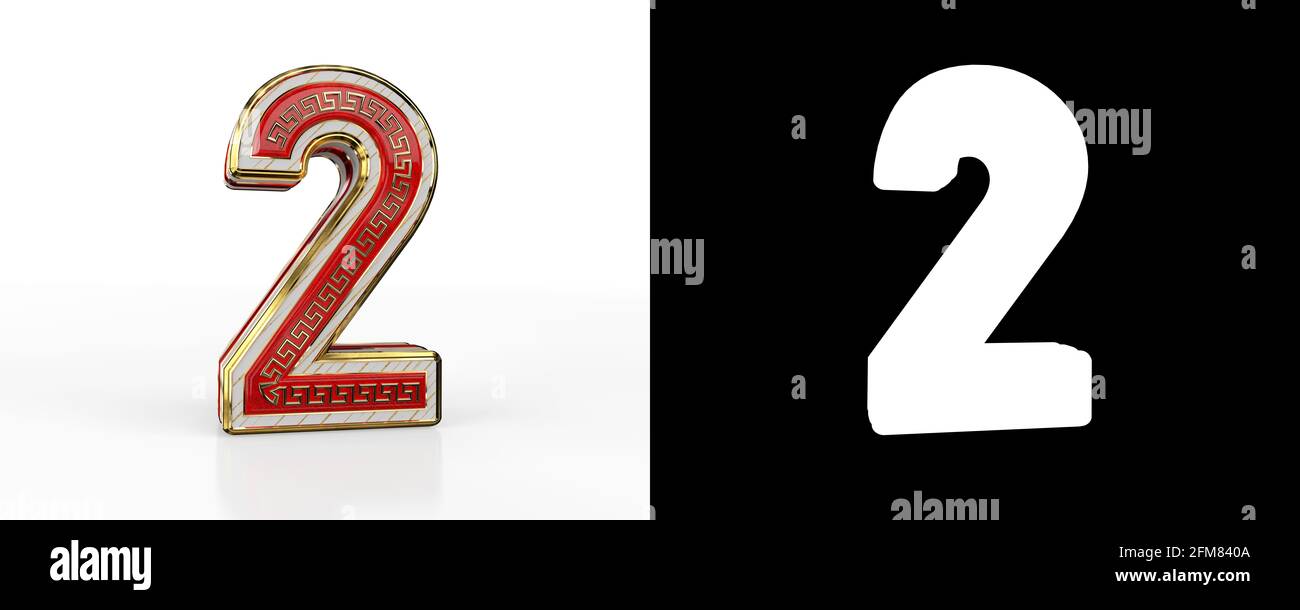 Number two (number 2) with red transparent stripe on white background ...