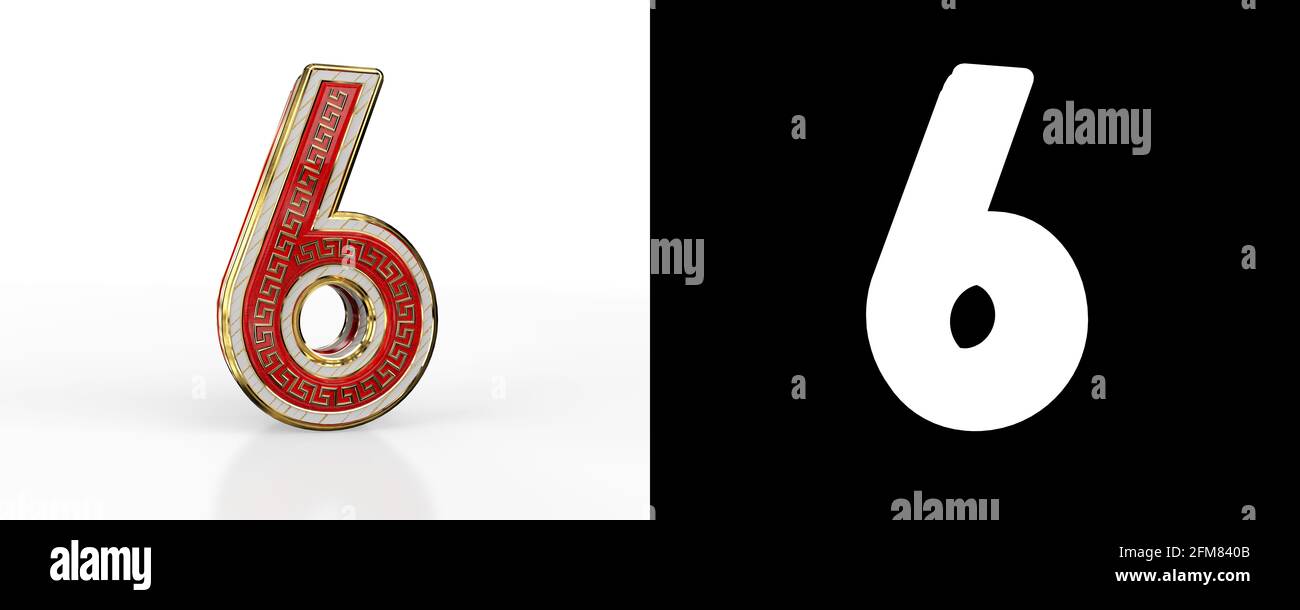 Number six (number 6) with red transparent stripe on white background ...