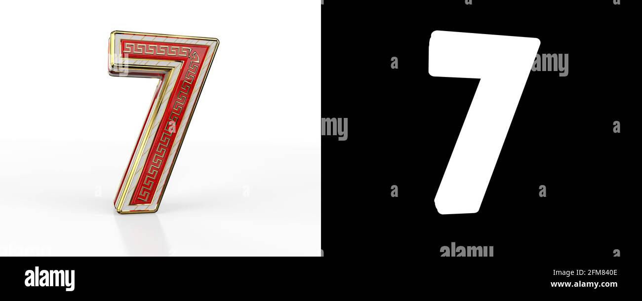 Number seven (number 7) with red transparent stripe on white background ...