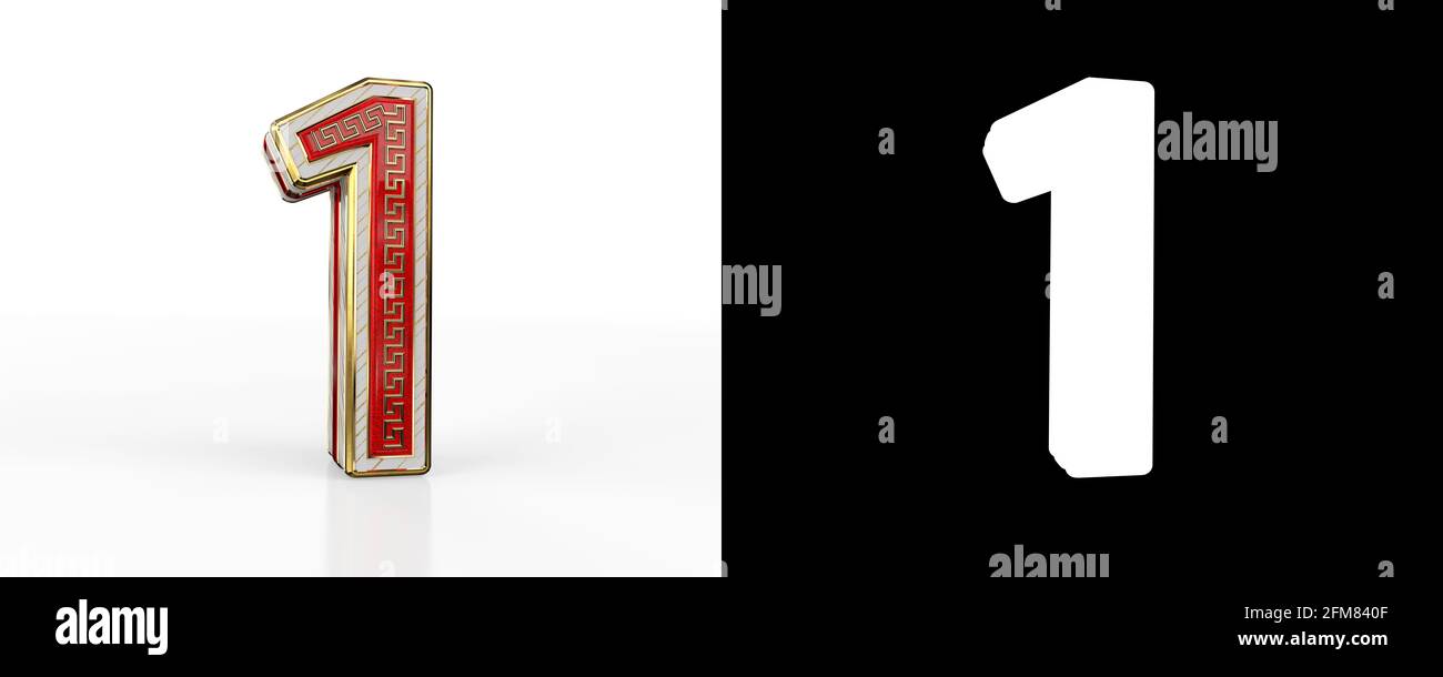 Number one (number 1) with red transparent stripe on white background ...