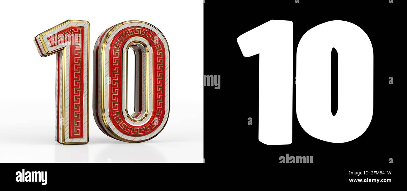 Number ten (number 10) with red transparent stripe on white background ...