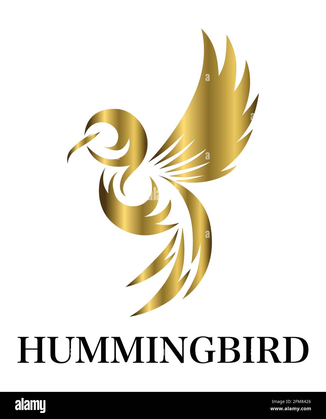 Golden Vector illustration on a white background of flying hummingbird ...