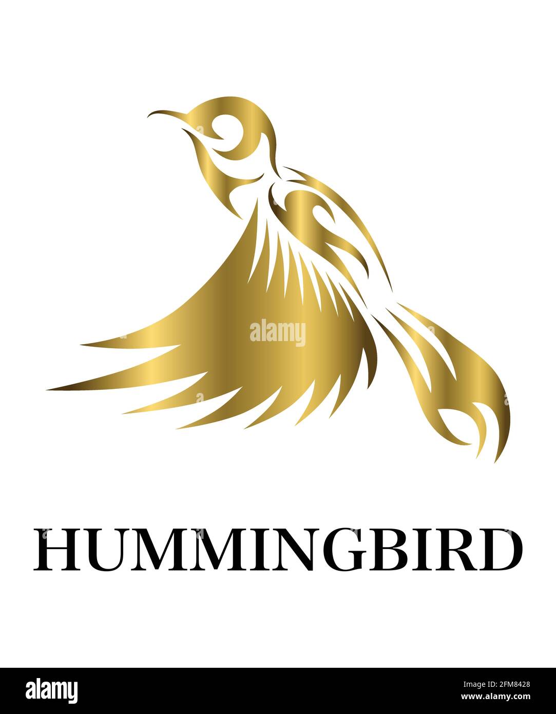Golden Vector illustration on a white background of flying hummingbird ...