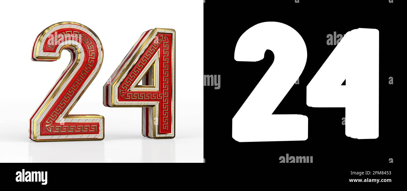 Number twenty-four (number 24) with red transparent stripe on white ...