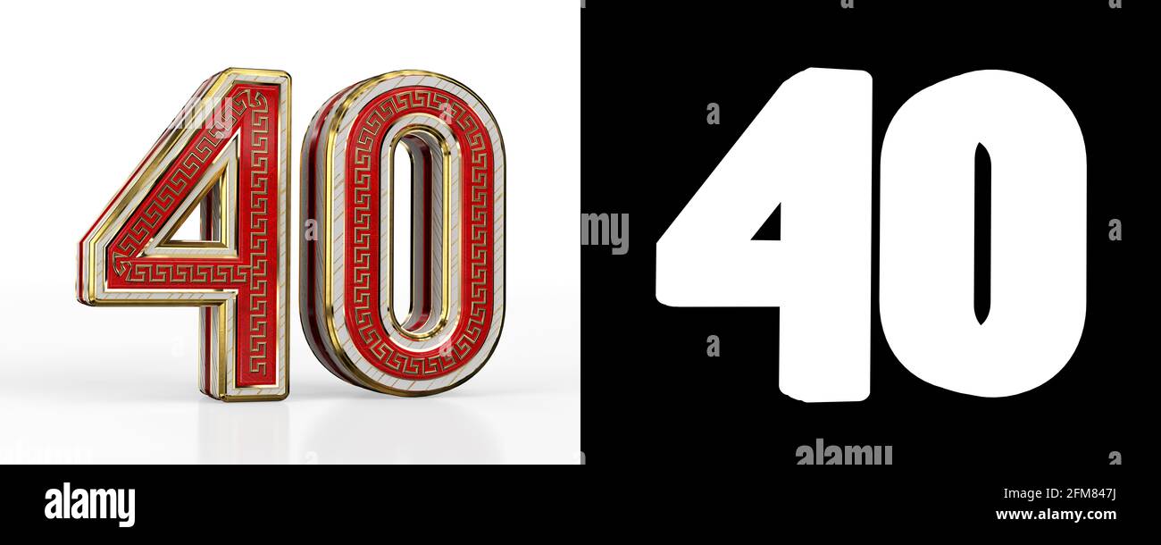 Number forty (number 40) with red transparent stripe on white ...