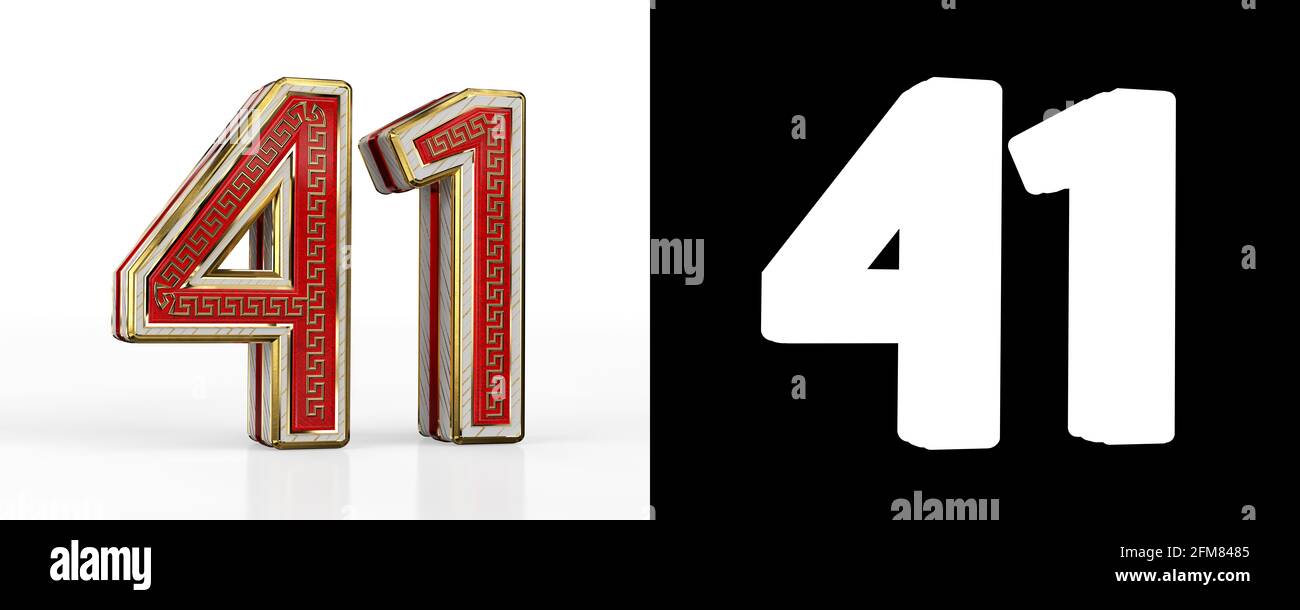 Number forty-one (number 41) with red transparent stripe on white ...