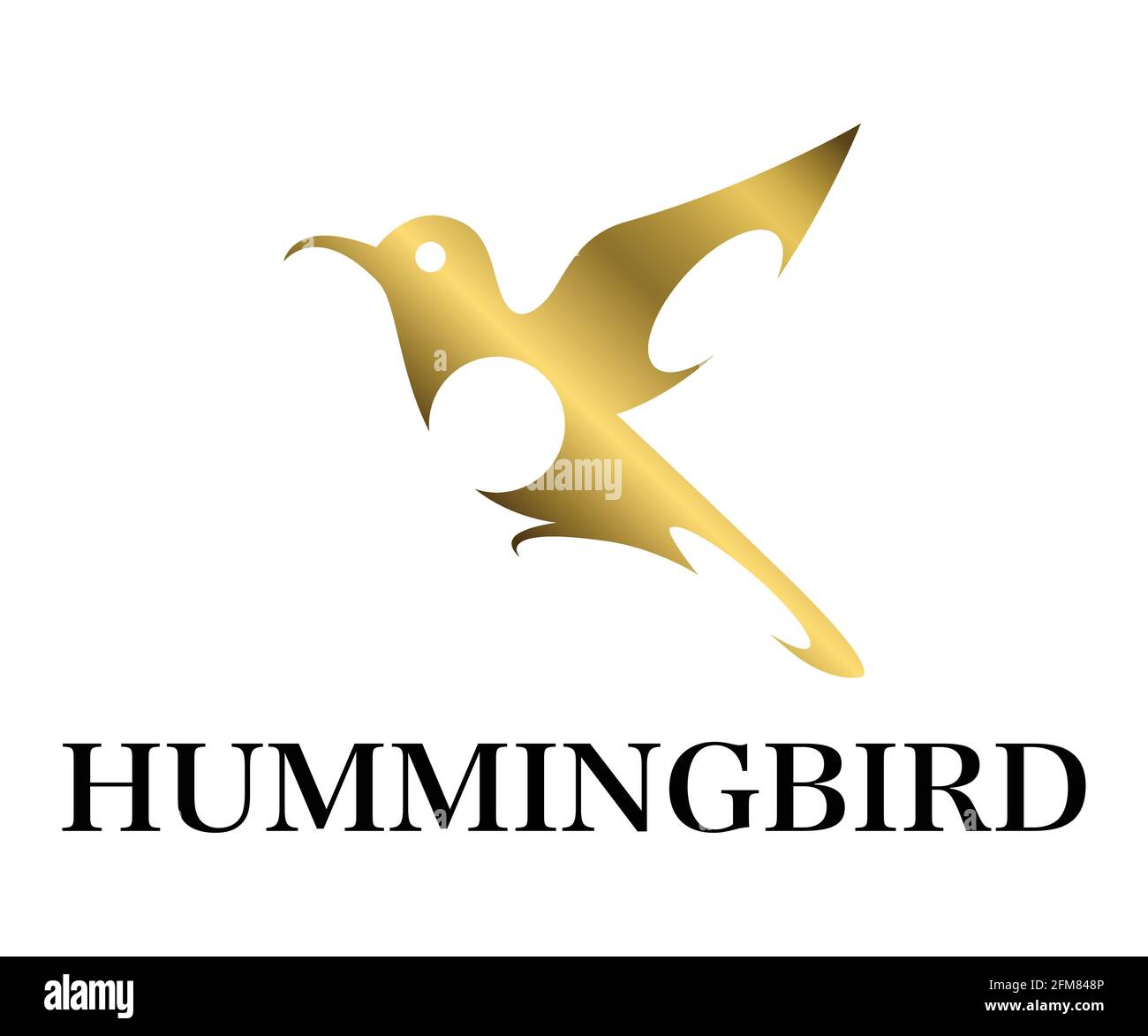 Golden Vector illustration on a white background of flying hummingbird ...