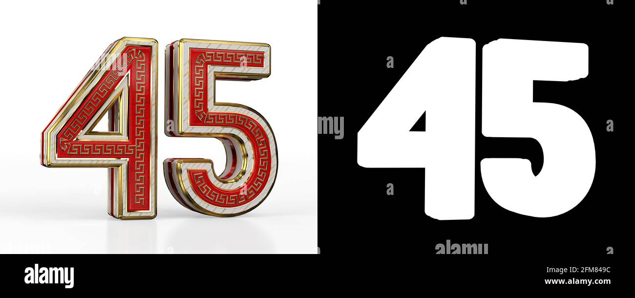 Number forty-five (number 45) with red transparent stripe on white ...
