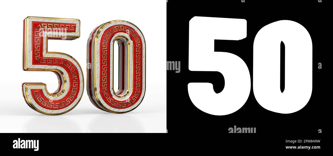 Number fifty (number 50) with red transparent stripe on white ...