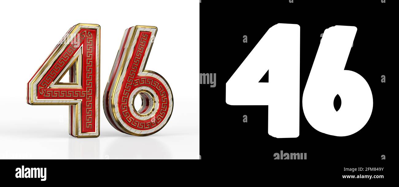 Number forty-six (number 46) with red transparent stripe on white ...