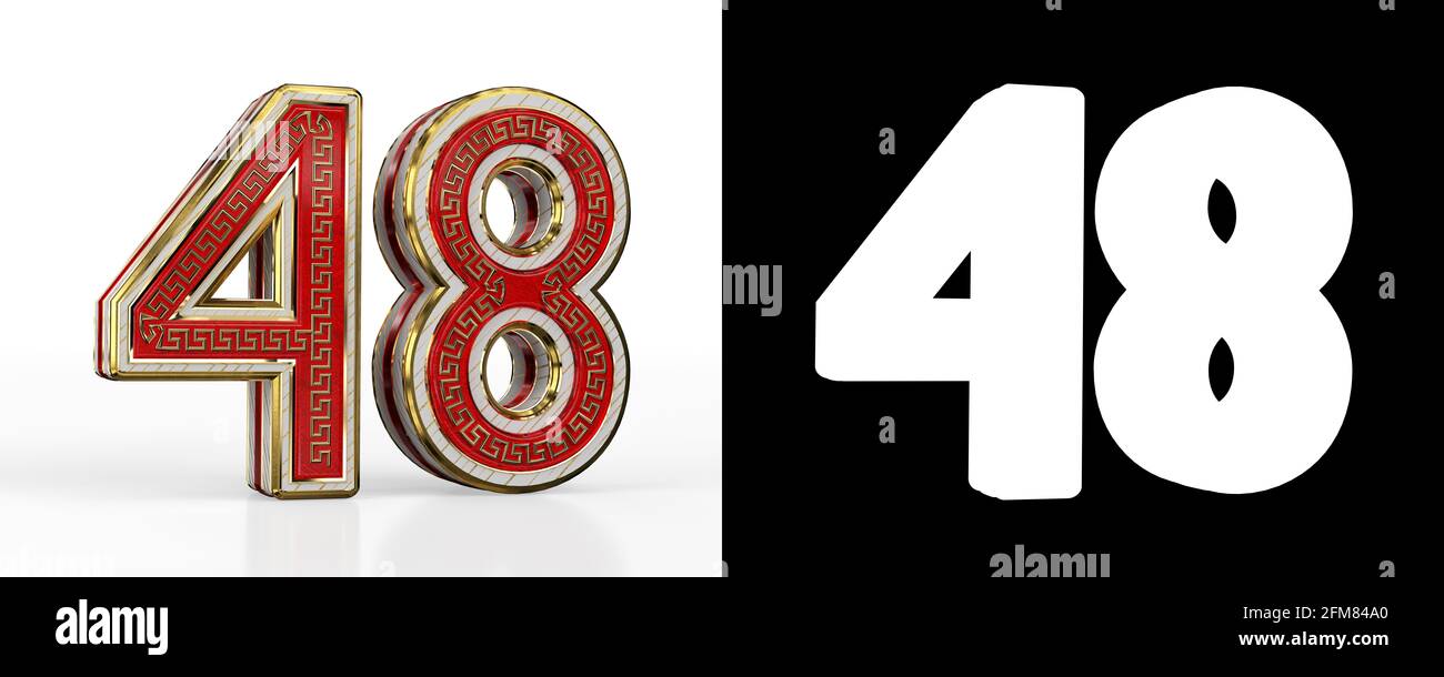 Number forty-eight (number 48) with red transparent stripe on white ...