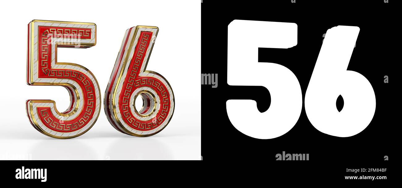 Number fifty-six (number 56) with red transparent stripe on white ...