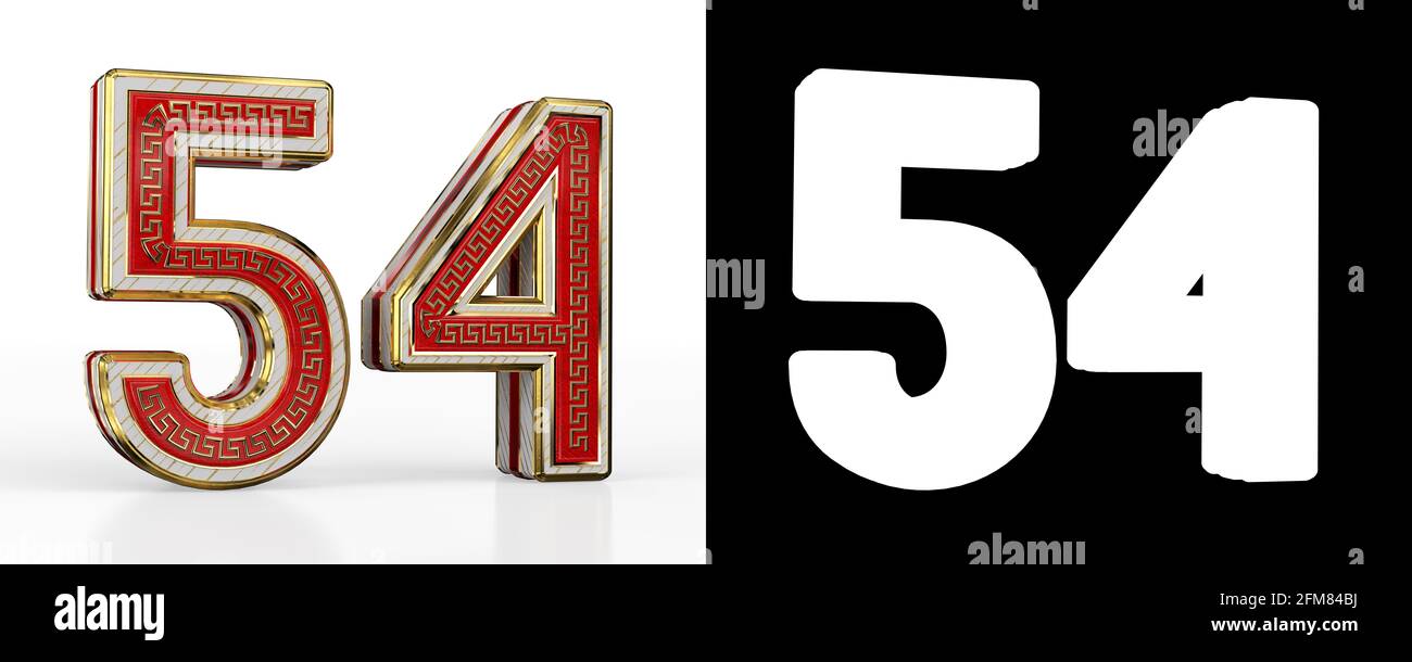 Number fifty-four (number 54) with red transparent stripe on white ...