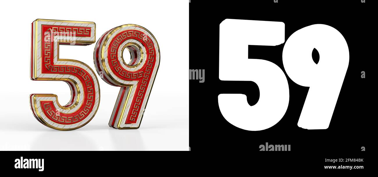 Number fifty-nine (number 59) with red transparent stripe on white ...