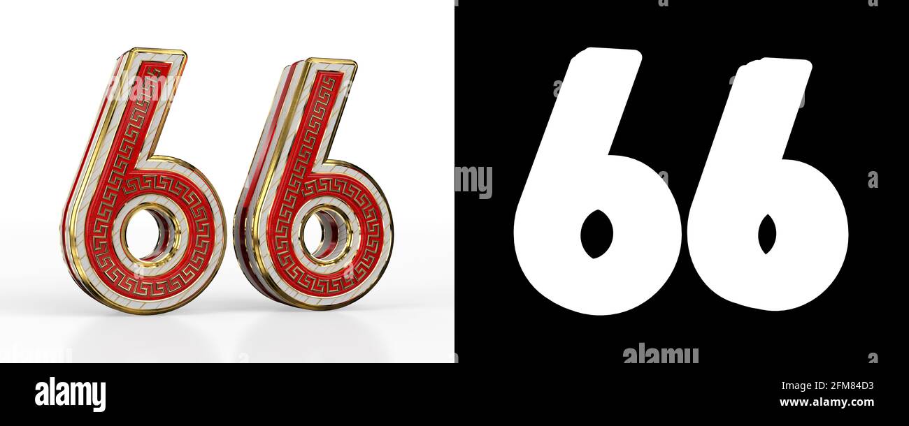Number sixty-six (number 66) with red transparent stripe on white ...