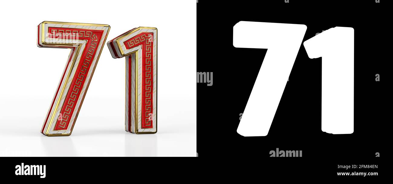 Number seventy-one (number 71) with red transparent stripe on white ...